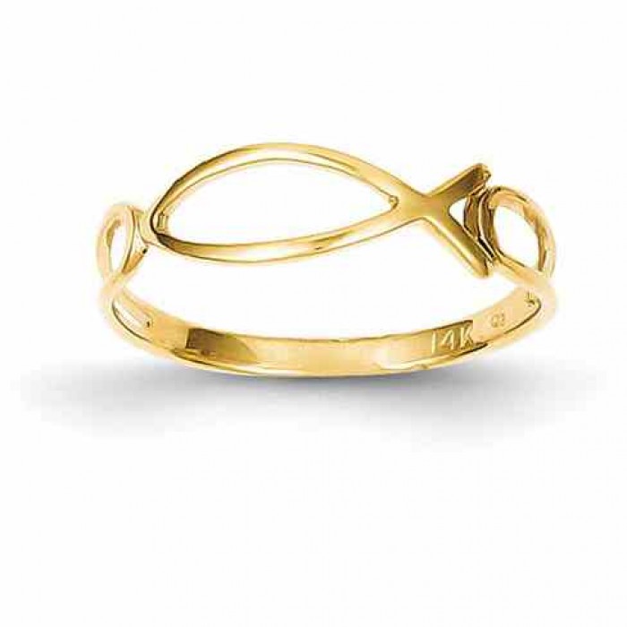 Rings : Polished Ichthus Ring in 14K Yellow Gold